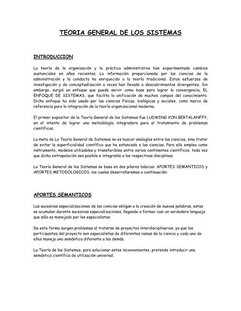 TEORIA GENERAL DE LOS SISTEMAS TEORIA GENERAL DE LOS SISTEMAS