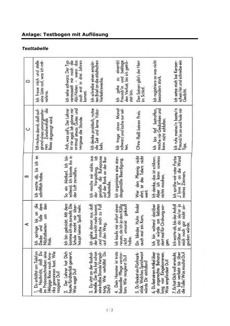Anlage: Testbogen mit AuflÃ¶sung