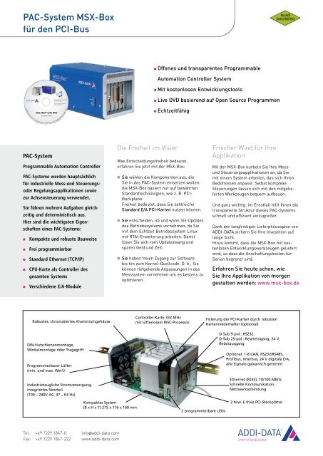 PAC-System mSX-Box für den PCI-Bus - ADDI-DATA