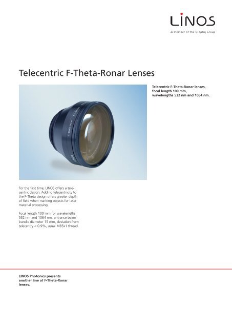 Telecentric F-Theta-Ronar Lenses