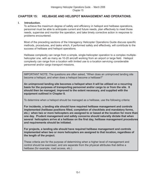 helibase and helispot management and operations.
