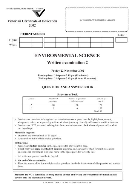Exam 2 - Victorian Curriculum and Assessment Authority