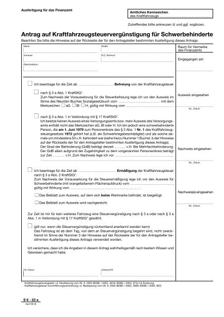 Antrag Kfz Steuerbefreiung Pdf