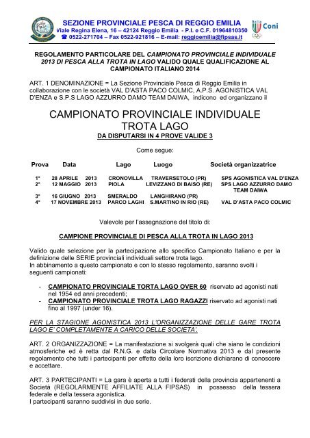 Visualizza il Regolamento - FIPSAS Reggio Emilia