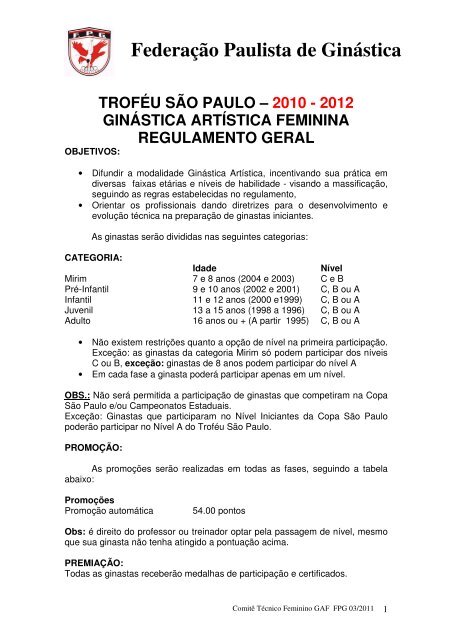 Federação Paulista de Ginástica - Yashi Federação Paulista de Ginástica - Yashi