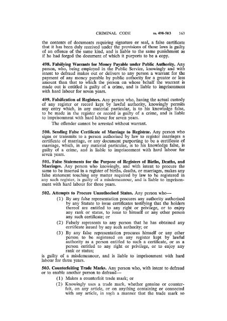 CRIMINAL CODE SS. 498-503