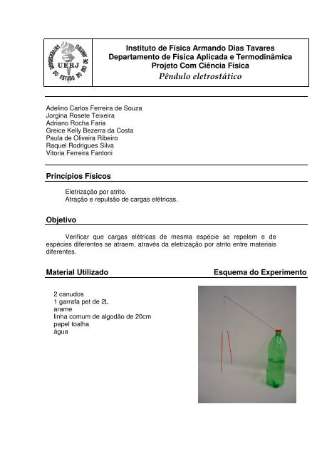 Pêndulo eletrostático - Projeto Com Ciência Física