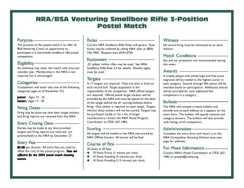 NRA/BSA Venturing Smallbore Rifle 3-Position Postal Match
