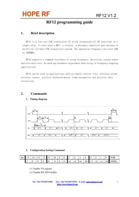 Rf12 V1 2 Rf12 Programming Guide Hope Microelectronics