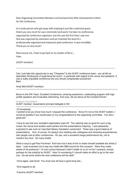 Dear Organising Committee Members and Everyone Else Who ...