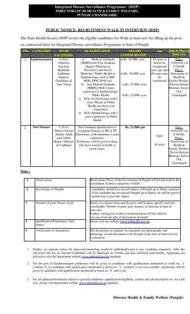 PUBLIC NOTICE- RECRUITMENT WALK-IN INTERVIEW (IDSP ...