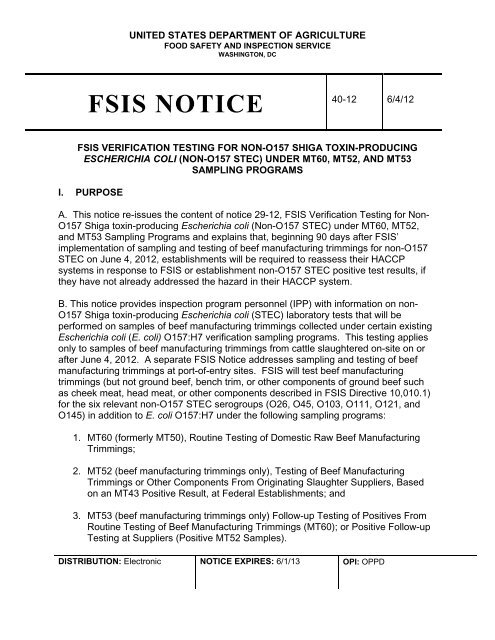 FSIS Notice 40-12 - Food Safety and Inspection Service