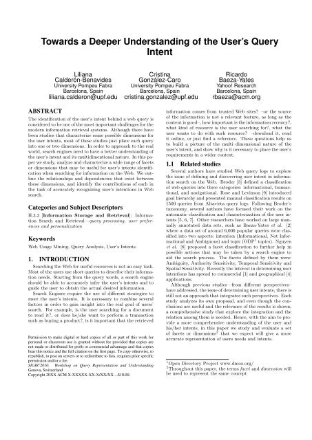 Towards a Deeper Understanding of the User's Query Intent