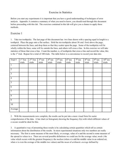 Exercise in Statistics Exercise 1