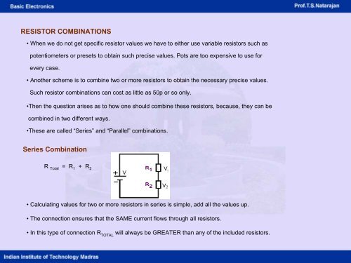 RESISTOR COMBINATIONS Series Combination - NPTel
