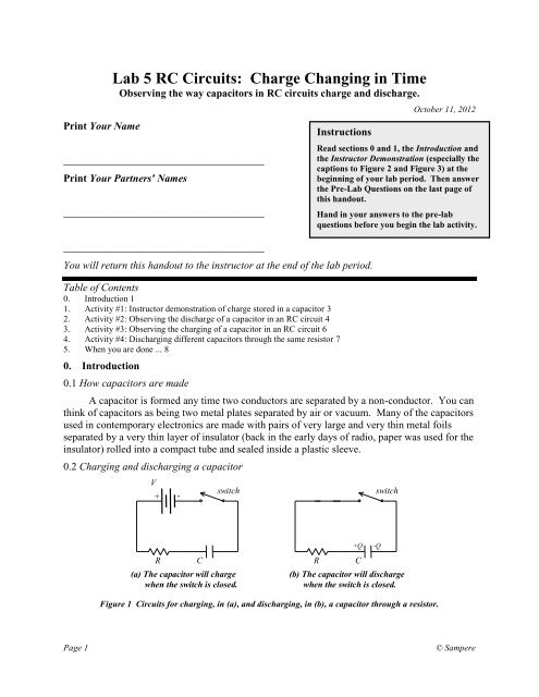 Lab 5 RC Circuits: Charge Changing in Time - Physics