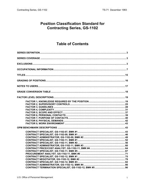 Position Classification Standard for Contracting Series, GS-1102