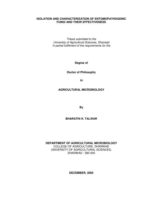 ISOLATION AND CHARACTERIZATION OF ENTOMOPATHOGENIC ...