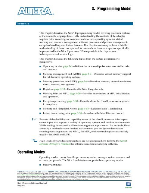 Programming Model Nios Ii Processor Reference Handbook Altera