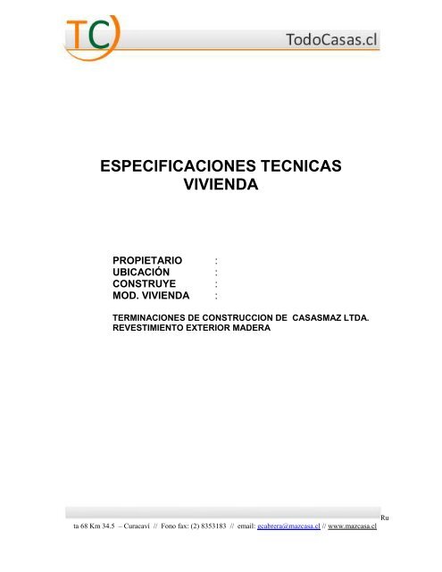 ESPECIFICACIONES TECNICAS VIVIENDA