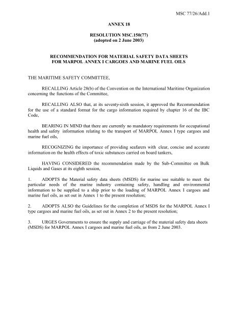 MSC 77/26/Add.1 ANNEX 18 RESOLUTION MSC.150(77 ... - IMO