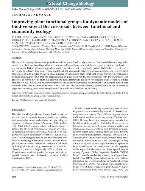 Improving plant functional groups for dynamic models of biodiversity ...