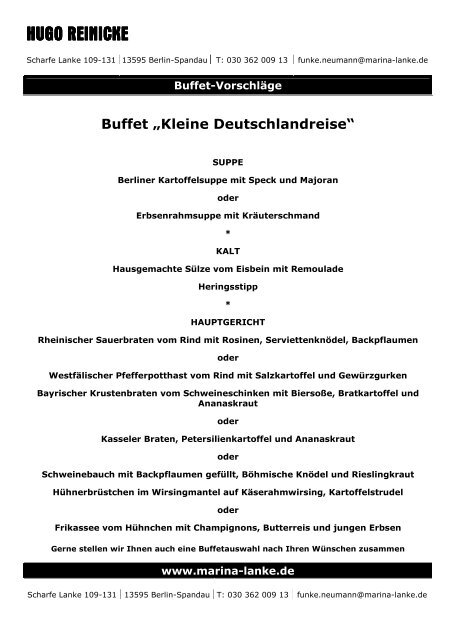 Buffet â Kleine Deutschlandreiseâ - Marina Lanke AG