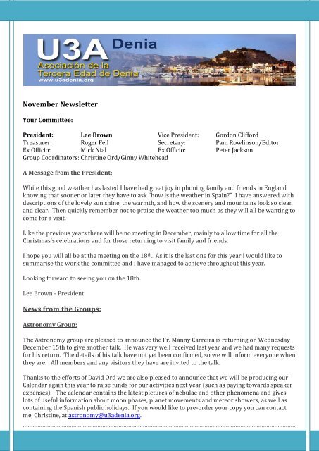 November Newsletter News from the Groups: - U3A Denia - U3A ...