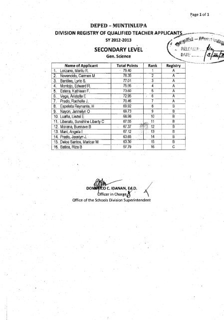 DEPED - MUNTINLUPA SECONDARY LEVEl - DepEd - Division ...