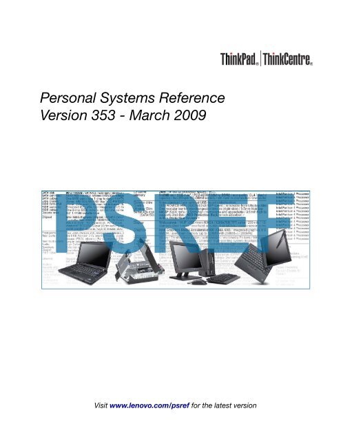 Personal Systems Reference Version 353 March 2009 Lenovo