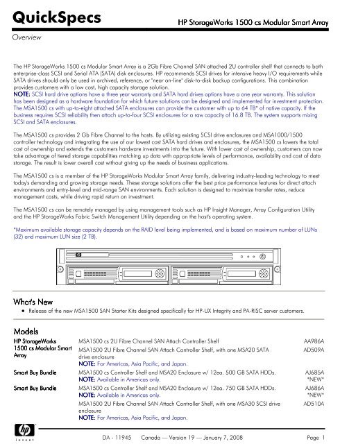 Hp Storageworks 1500 Cs Modular Smart Array