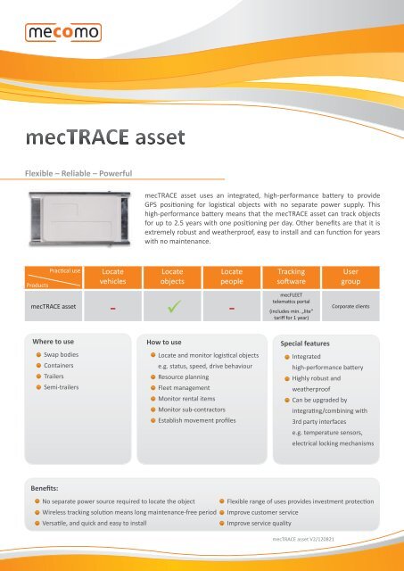 Flyer mecTRACE asset - mecomo ag