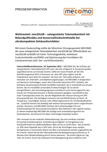 Weitere Informationen erhalten Sie bei: - mecomo ag