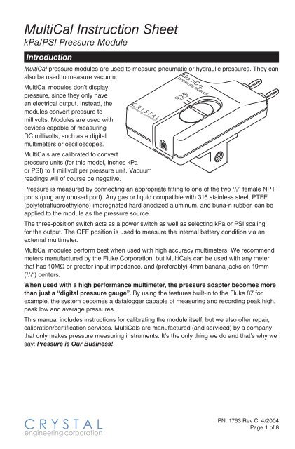 MultiCal kPa/PSI A4 Manual - Crystal Engineering