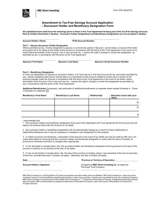 Amendment to Tax-Free Savings Account Application - RBC Direct ...