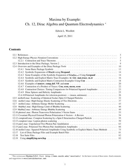 Maxima by Example: Ch. 12, Dirac Algebra and Quantum Electrodynamics