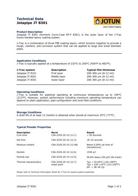Technical Data Jotapipe JT 8301 - Jotun Powder Coatings
