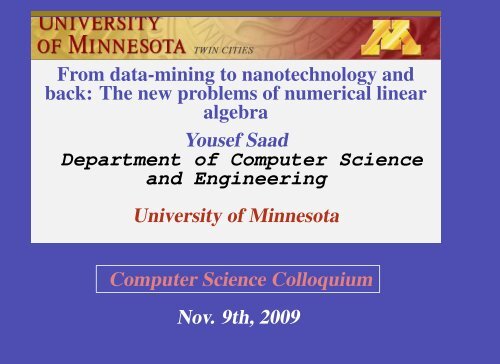 Yousef Saad Department Of Computer Science And Engineering
