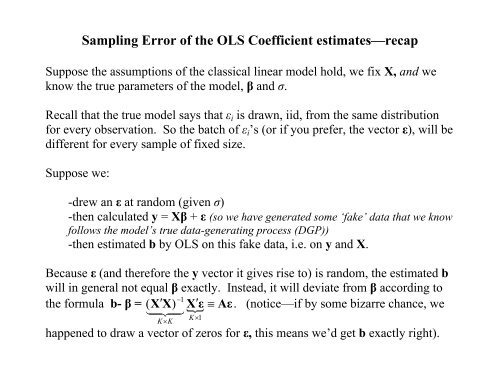 Lecture 1: The Classical Linear Regression Model Lecture 1: The Classical Linear Regression Model