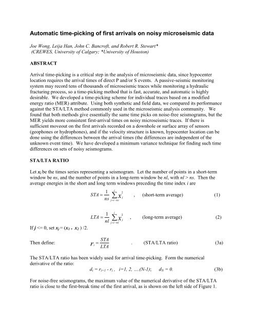 Automatic Time Picking Of First Arrivals On Noisy Microseismic Data