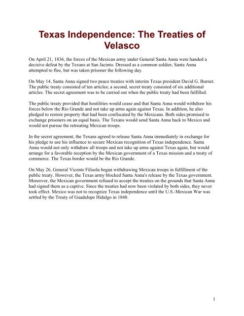 Texas Independence: The Treaties of Velasco