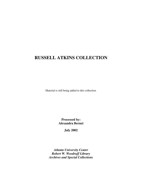 russell atkins collection - Robert W. Woodruff Library, Atlanta ...