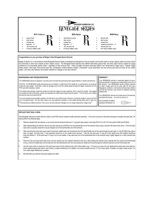 R1V-Velocity R2S-Spirit R3R-Rage - Badger Airbrush