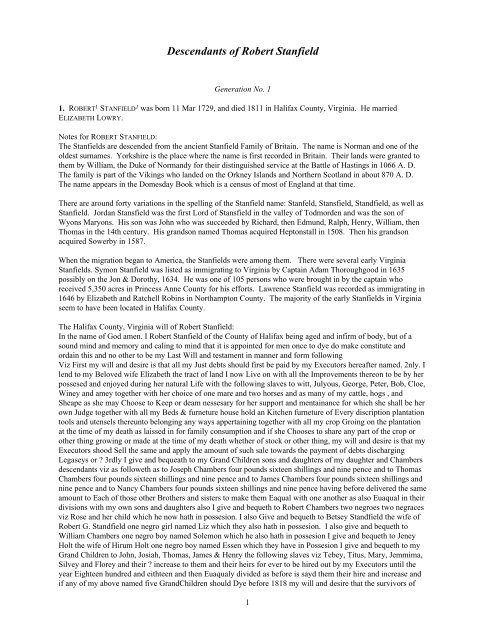 Descendants of Robert Stanfield - Ncccha.com