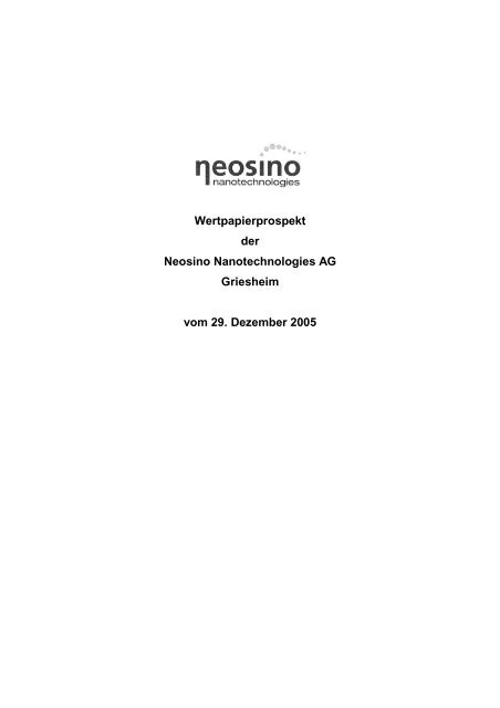 Wertpapierprospekt der Neosino Nanotechnologies AG ... - adinotec
