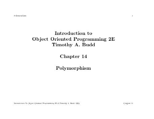 Introduction To Object Oriented Programming 2e Timothy A Budd