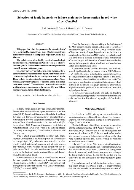 Selection of lactic bacteria to induce malolactic fermentation in red ...