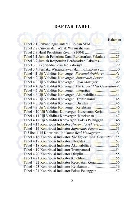 DAFTAR TABEL - Digilib ITS