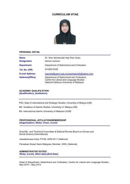 curriculum vitae - Universiti Pertahanan Nasional Malaysia (UPNM)