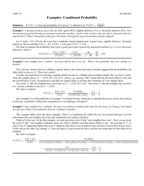Examples: Conditional Probability